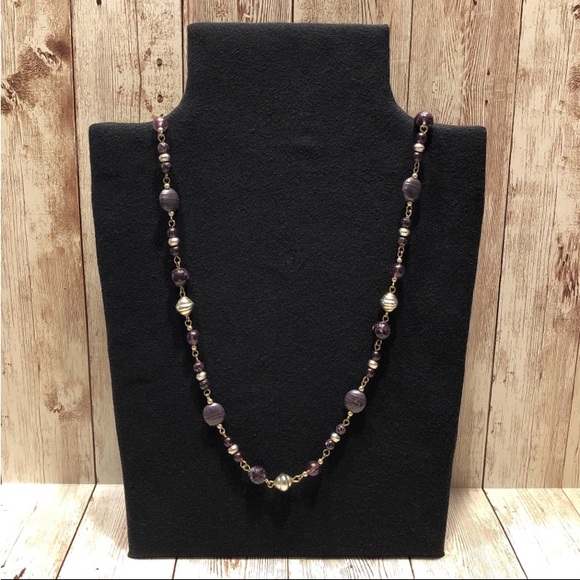 Jewelry | Multi Bead Necklace In Purple Gold Tone | Poshmark